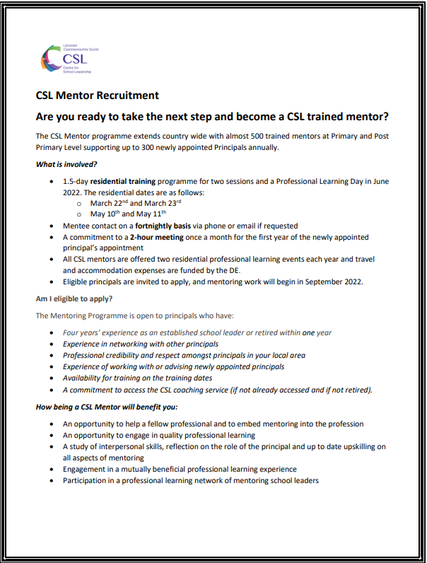 CSL Mentor Recruitment - West Cork Education Centre CPD Courses for ...